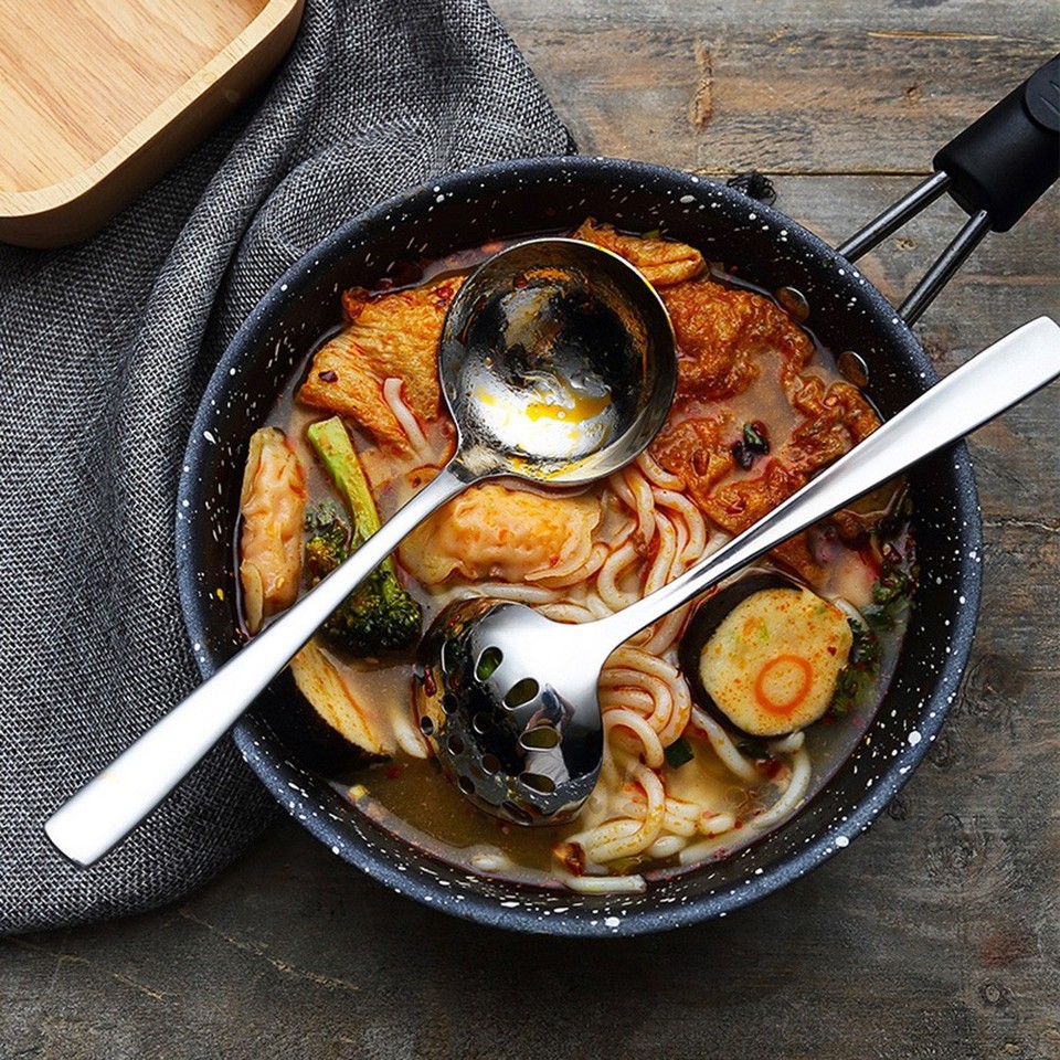 Thicken 304 Stainless Steel Soup Spoon Round Large Hot Pot Spoon Long ...