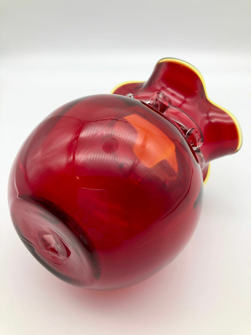 Viking Ruby Red Glass Vase with Applied Clear Band Ruffled Rim Amberina ...