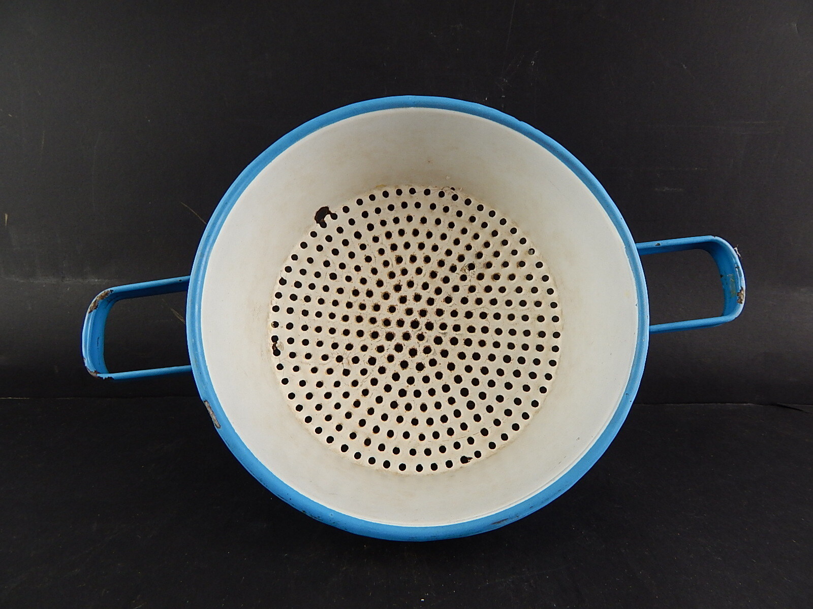 Antique Strainer Cola Paste Metal Tin Enamelled Blue Country Kitchen | eBay