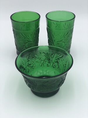 Vintage Emerald green Indiana glass Tiara Sandwich Pattern 2Glasses-1 ...
