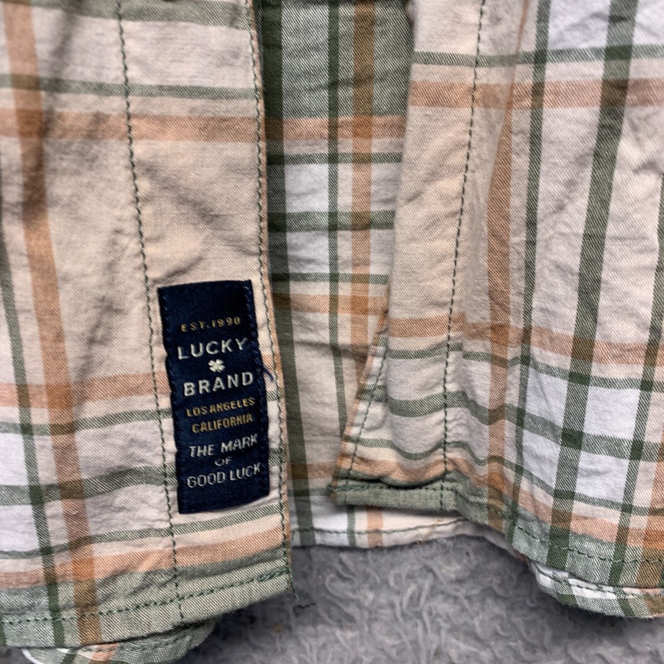 Lucky Brand Mens Plaid Button Up Shirt Medium Stretch Green Tan Casual ...