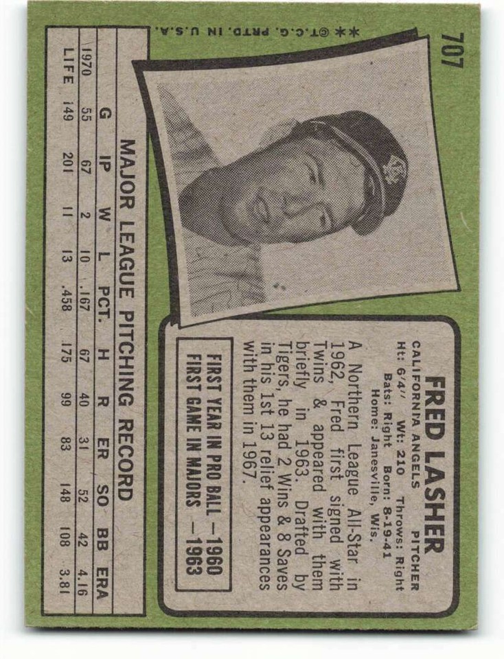 1971 Topps #707 Fred Lasher EX/NM Angels ID:231087 | eBay