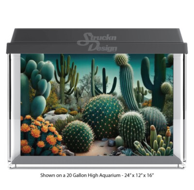 Cacti Green Teal Cyan Polyester Fish Tank Glass Backdrop Aquarium ...
