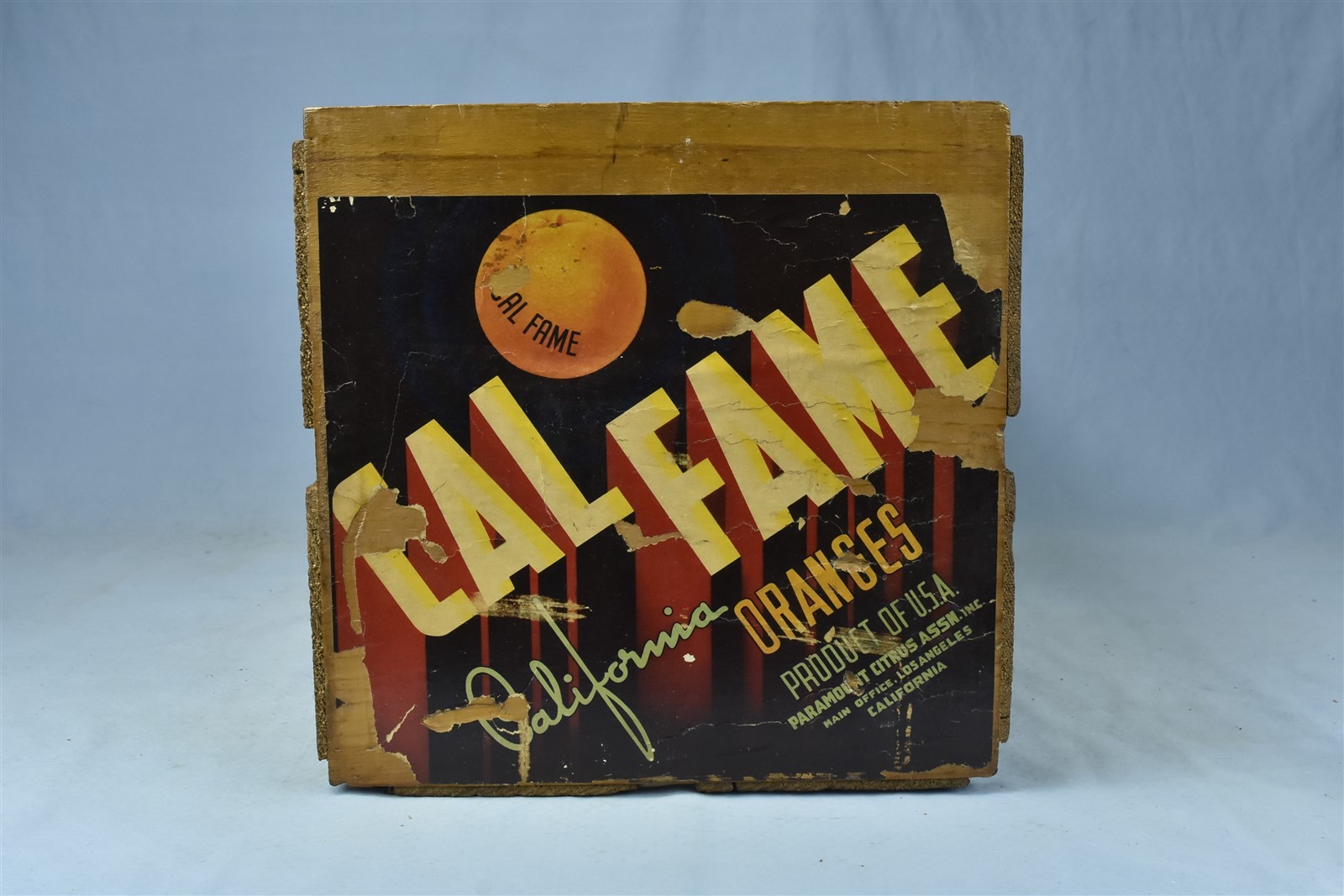 Antique ADVERTISING CAL FAME ORANGE PARAMOUNT CITRUS SHIPPING BOX CRATE ...