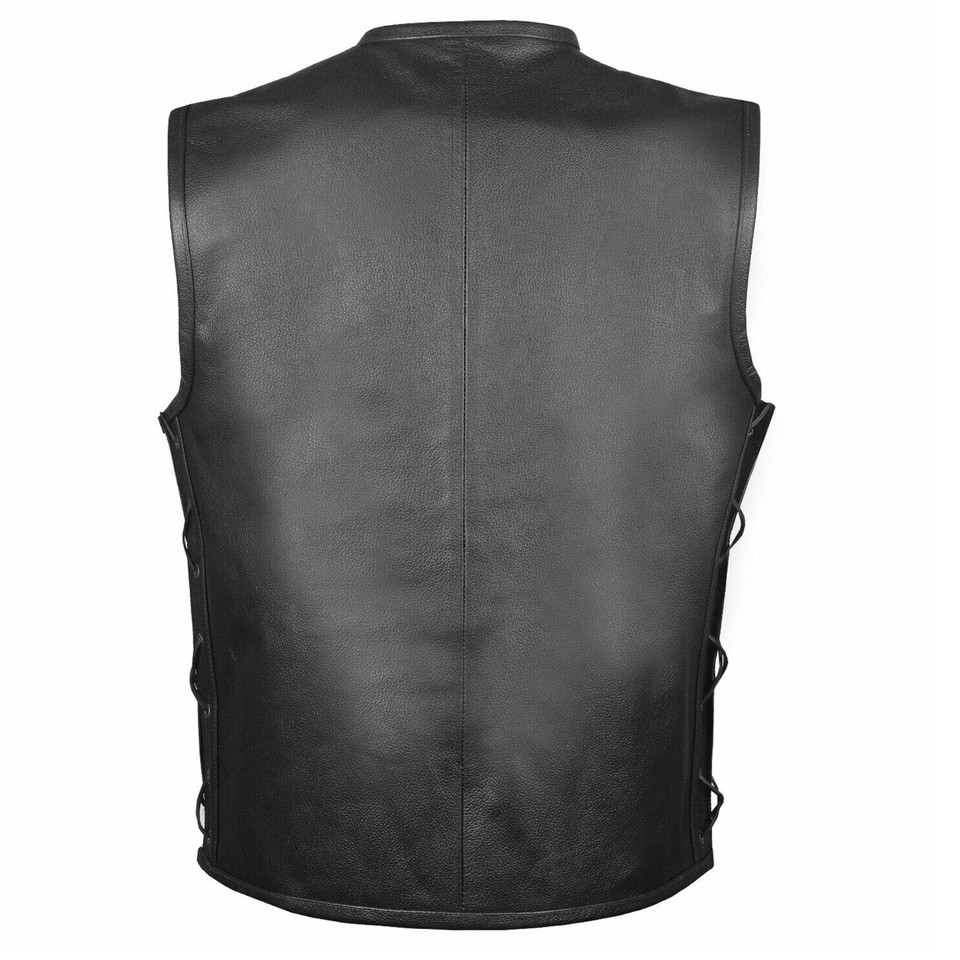 Men's Biker Vest Buffalo Leather Side Lace Motorcycle Club Riding Vest ...