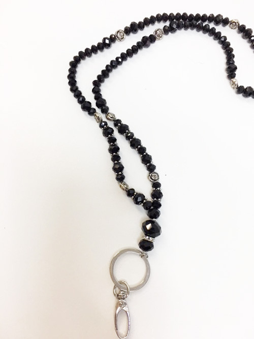 New Clear or Black CRYSTAL Long BADGE ID HOLDER Clip Women's NECKLACE ...