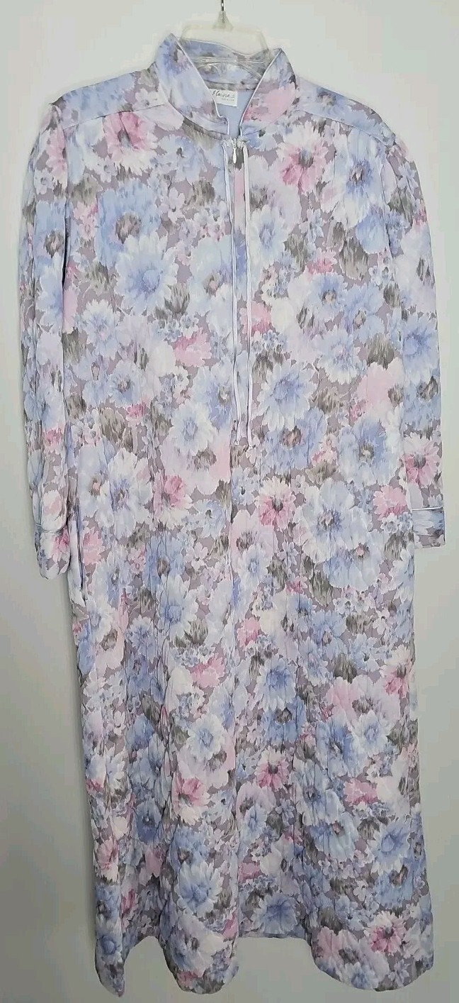 Miss Elaine Quilted Floral House Coat Robe Size Medium - Gem