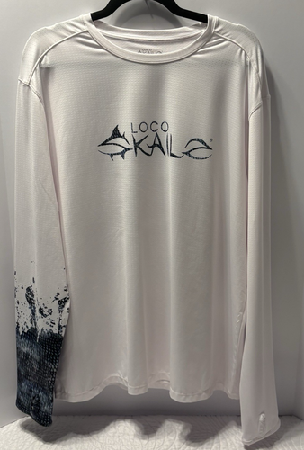 Mens XL Loco Kail Long Sleeve Performance Fishing Shirt White Graphic ...