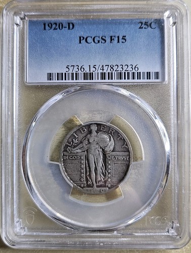 1920-D Standing Liberty Quarter - PCGS F15 Fine Almost Very Fine VF Key ...