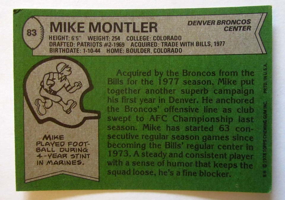1978 Topps MIKE MONTLER Football Trading Card #83 Denver Broncos VG | eBay