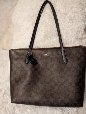 Coach Zip Top Tote in Signature Canvas - Im/Black /Brown (4455) EUC | eBay