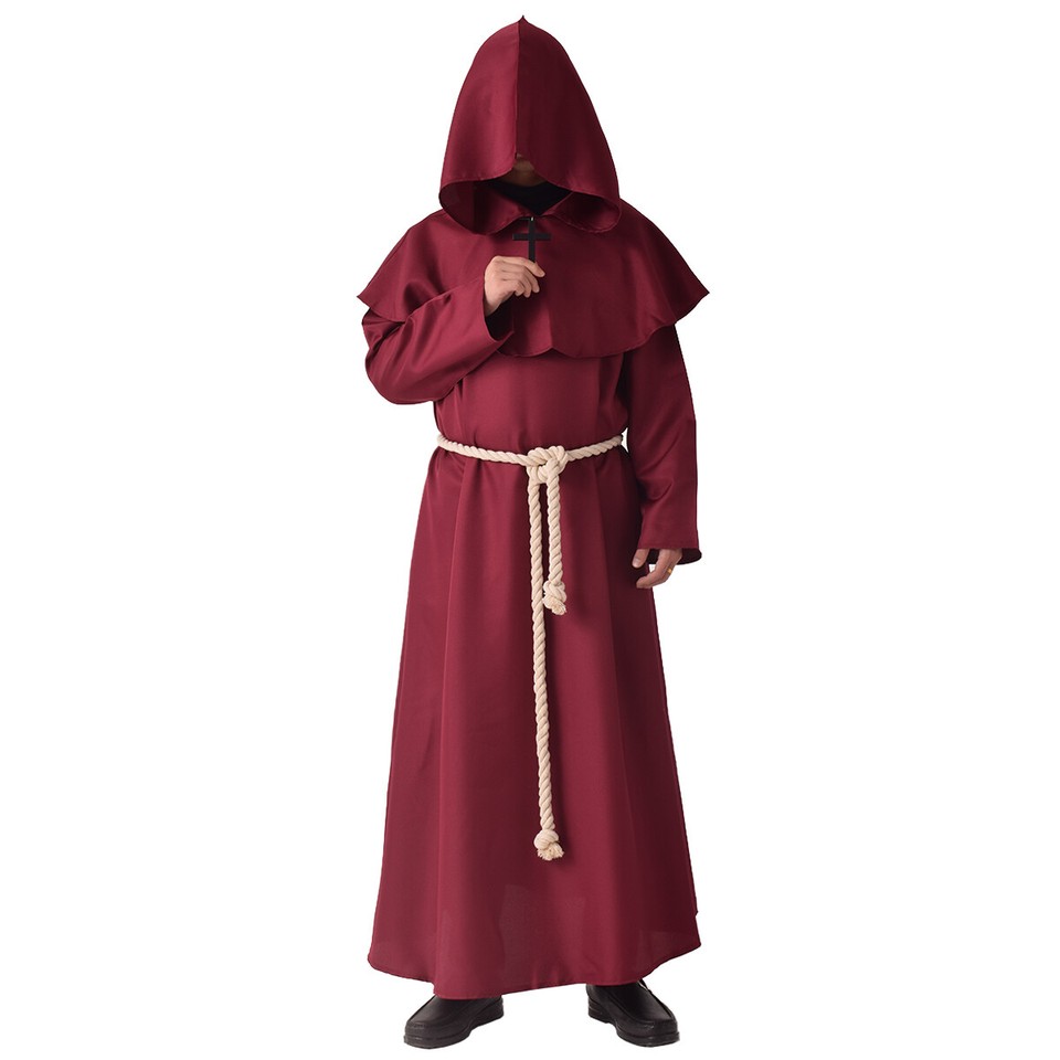 Friar Robe Medieval Cowl Hooded Monk Renaissance Priest Costume Cosplay ...