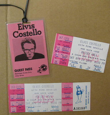 ELVIS COSTELLO Massey Hall CANADA 1978 CONCERT Ticket & BACKSTAGE Pass ...