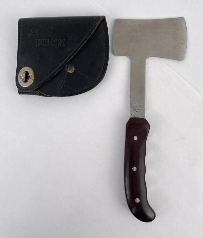 Vintage BUCK 106 HATCHET Hunter Axe MICARTA HANDLE w/ Original SHEATH ...