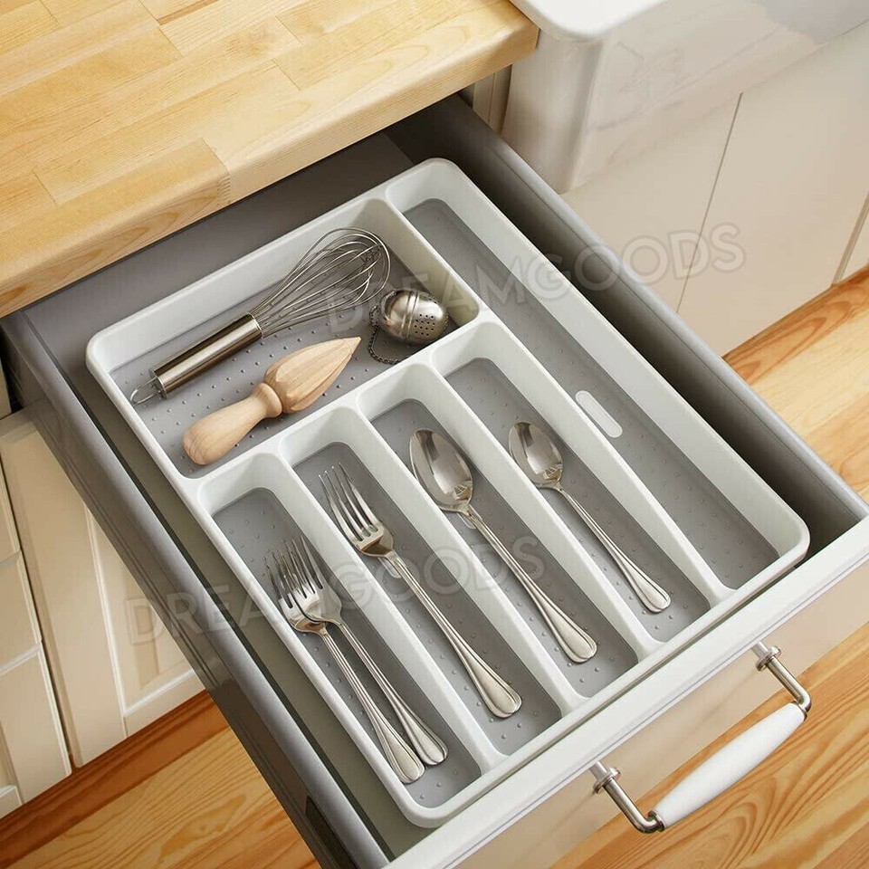 6 Compartment Cutlery Organiser Kitchen Drawer Spoon Tray Insert ...