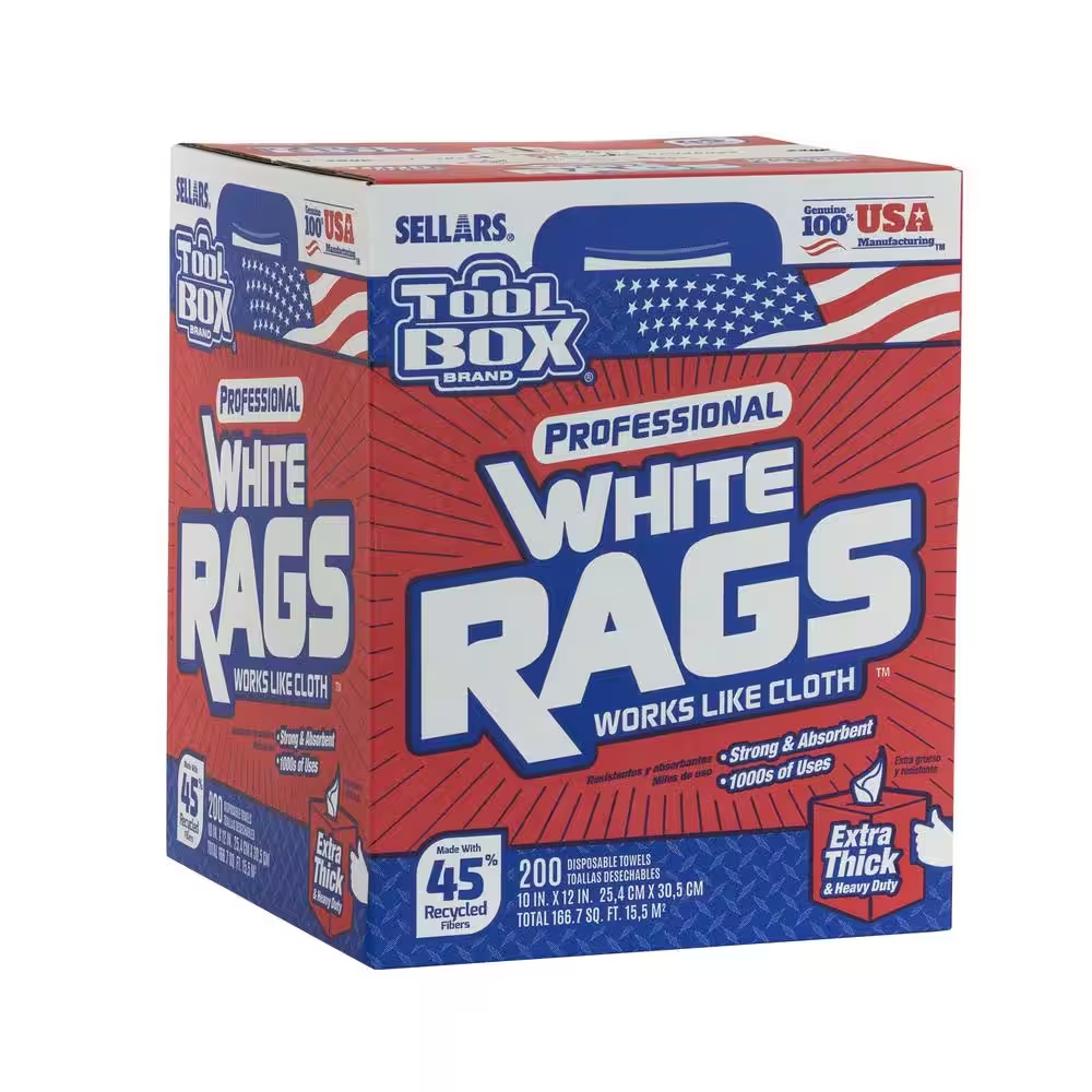 Toolbox Brand Professional White Rags A Box of Cleaning White Rags 200 ...