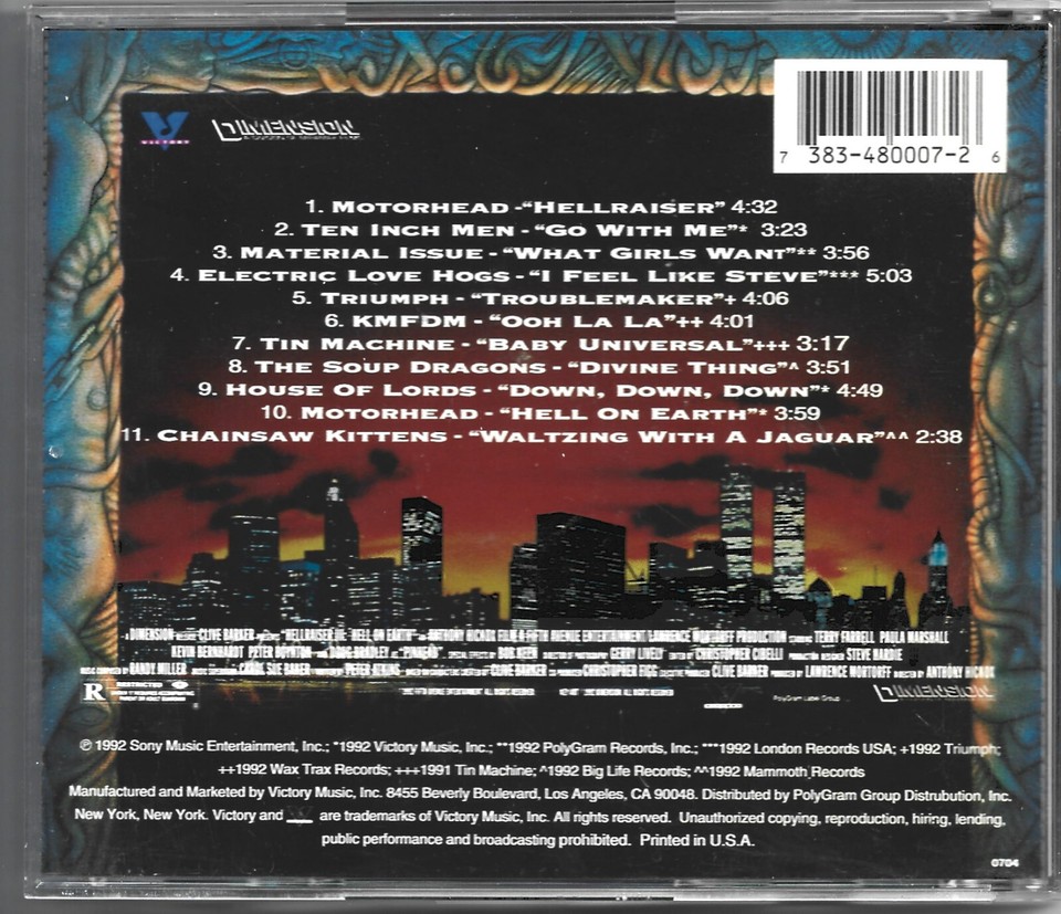 Hellraiser III Hell On Earth Soundtrack CD Motorhead KMFDM Tin Machine ++ | eBay
