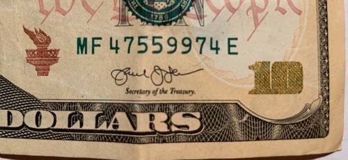 $10 Dollar Bill 2013 Circulated Fancy Serial Number Radar Double MF 47 ...