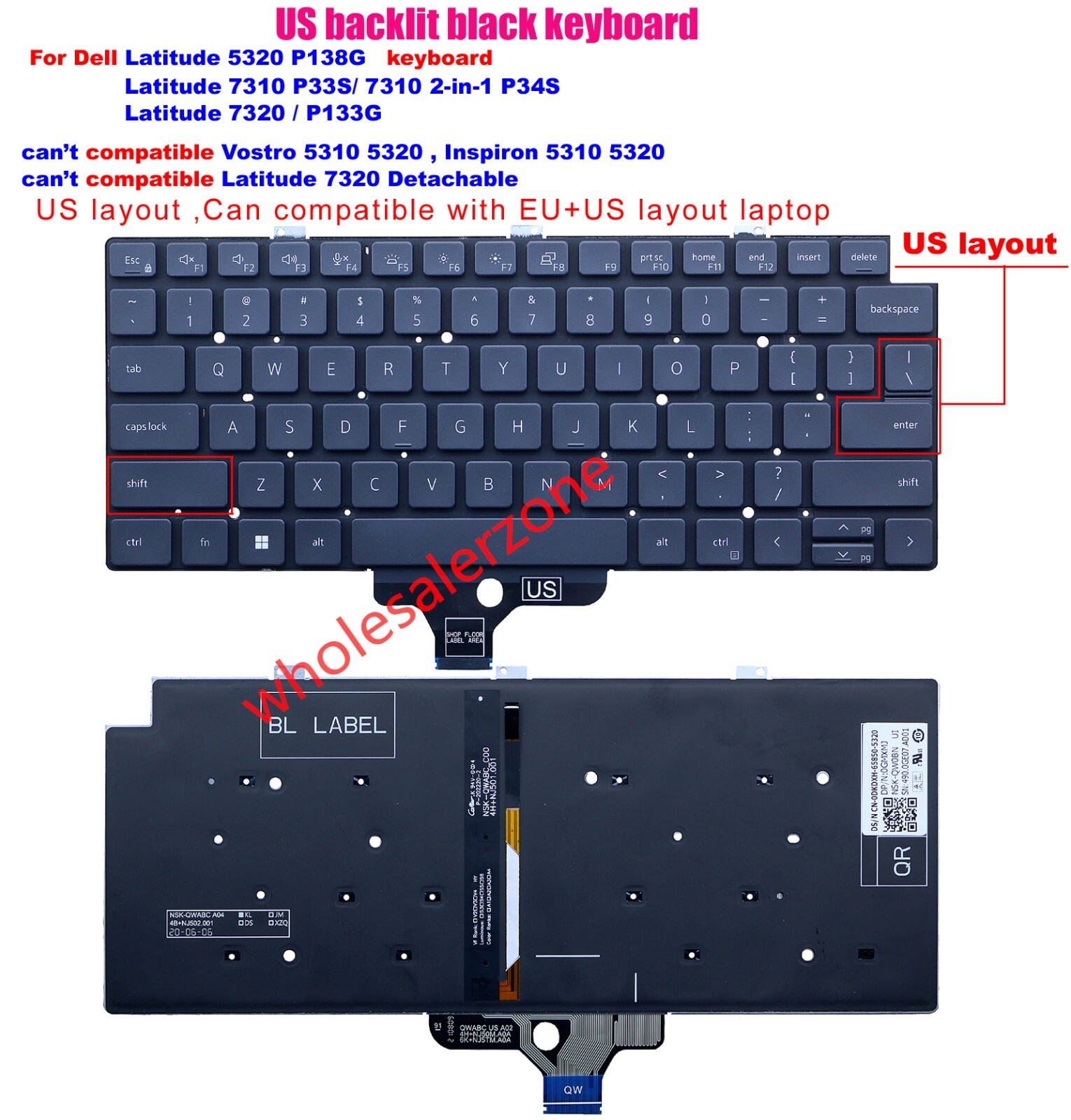 New US Backlit Keyboard For Dell Latitude 5320 7310 2-in-1 P33S P34S ...
