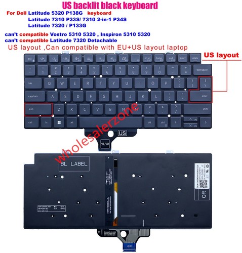 New US Backlit Keyboard For Dell Latitude 5320 7310 2-in-1 P33S P34S ...