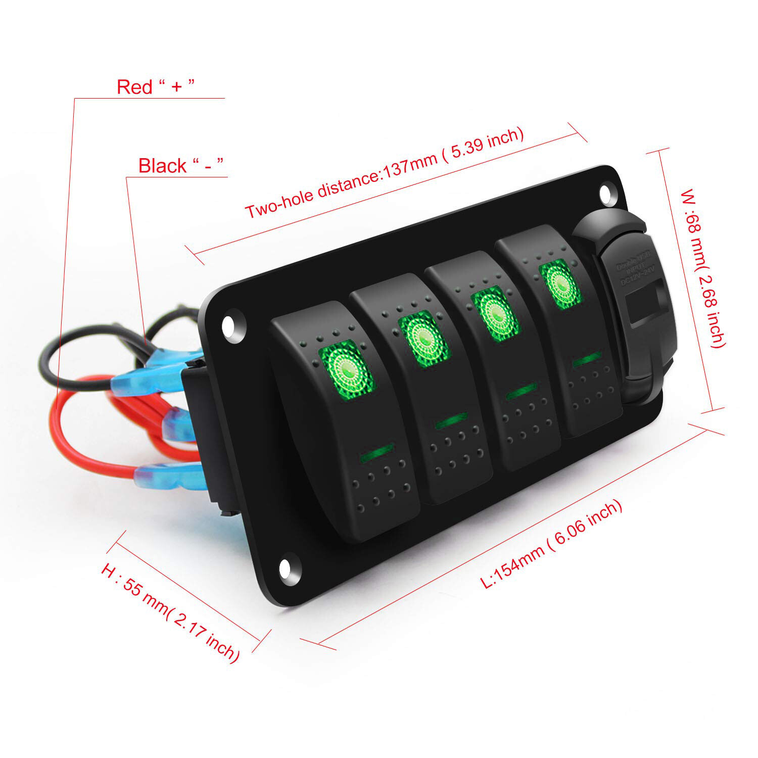 4 Gang Toggle Rocker Switch Panel USB Charger Voltmeter Car Boat Marine ...