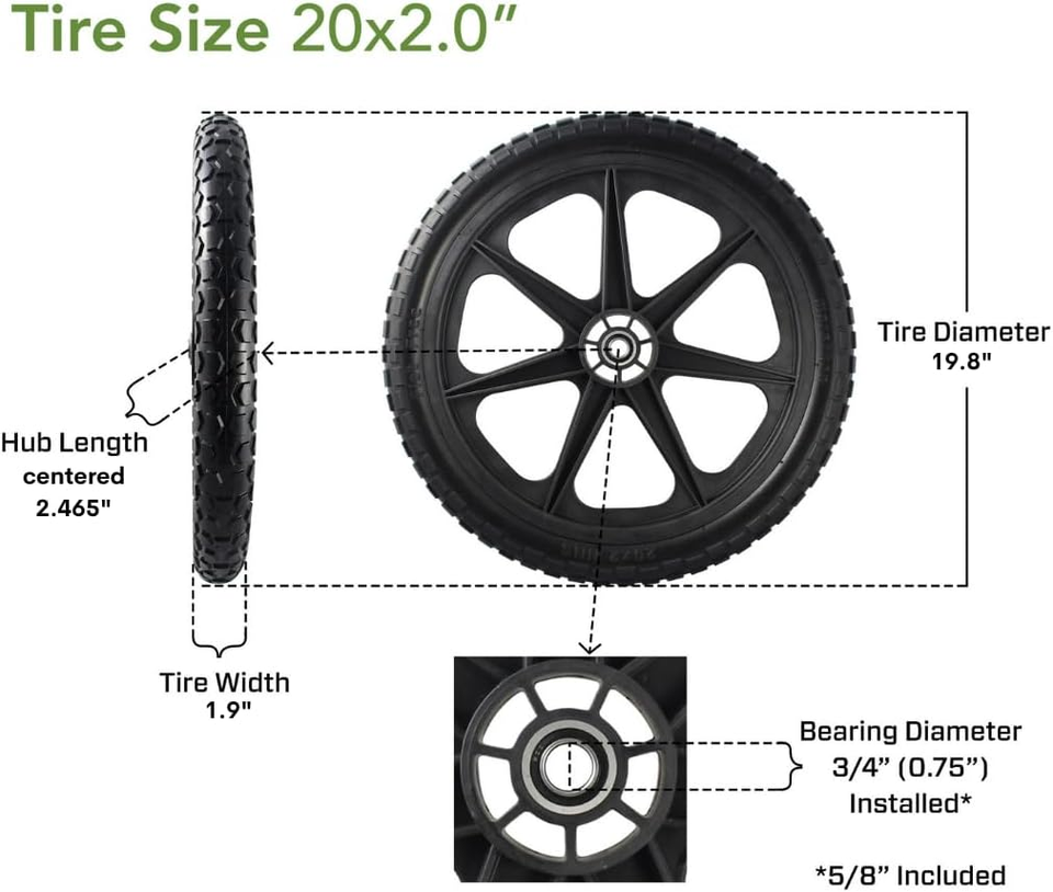 2 PACK 92010 Flat Free 20" Replacement Tire Assembly for Rubbermaid Big ...
