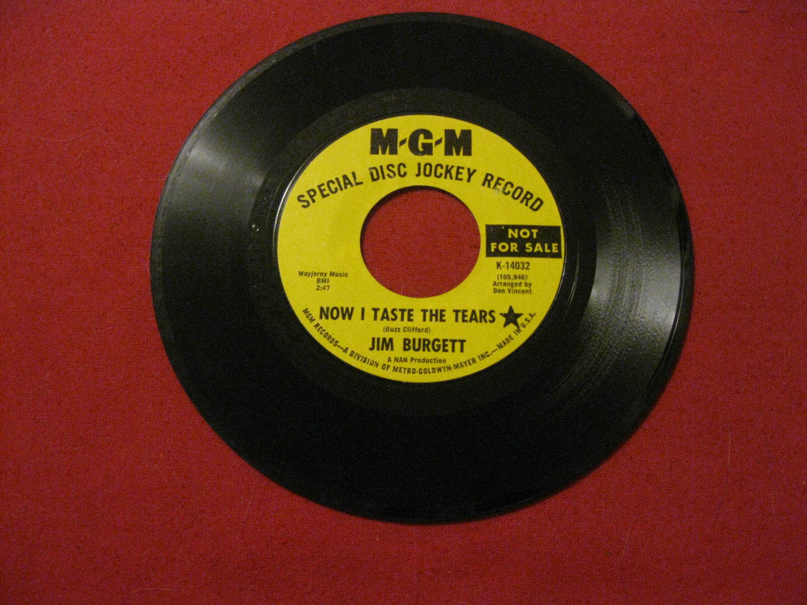 JIM BURGETT "NOW I TASTE THE TEARS" RARE 1969 MGM K-14032 MINT- PROMO ...