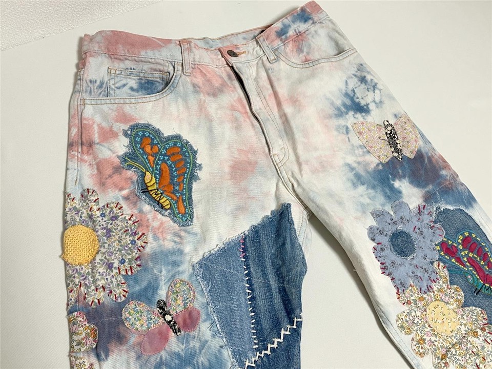 Kapital 12.5oz Crazy Papillon flared jeans denim tie dye patchwork new ...