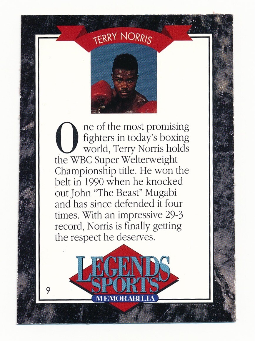1992 TERRIBLE TERRY NORRIS (HOF) Boxing Card Legends Sports Memorabilia ...