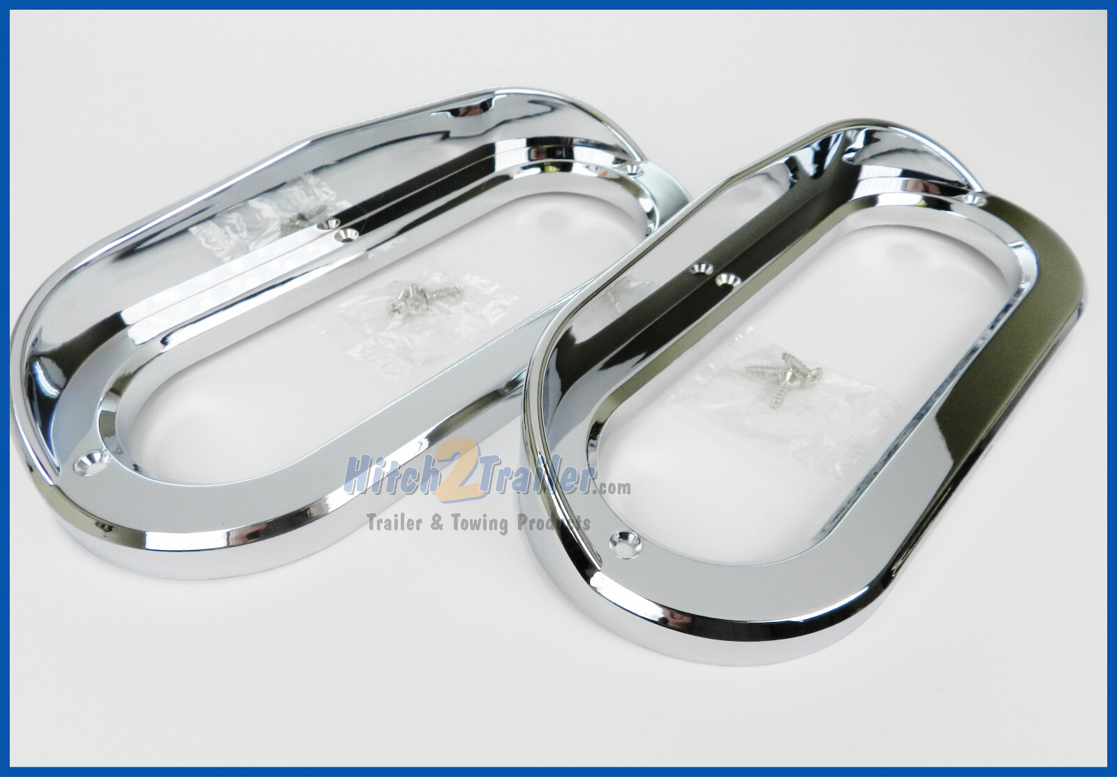 (2) Oval Chrome Bezels/Covers w/visor 6" Grommet Mount LED Stop Turn ...