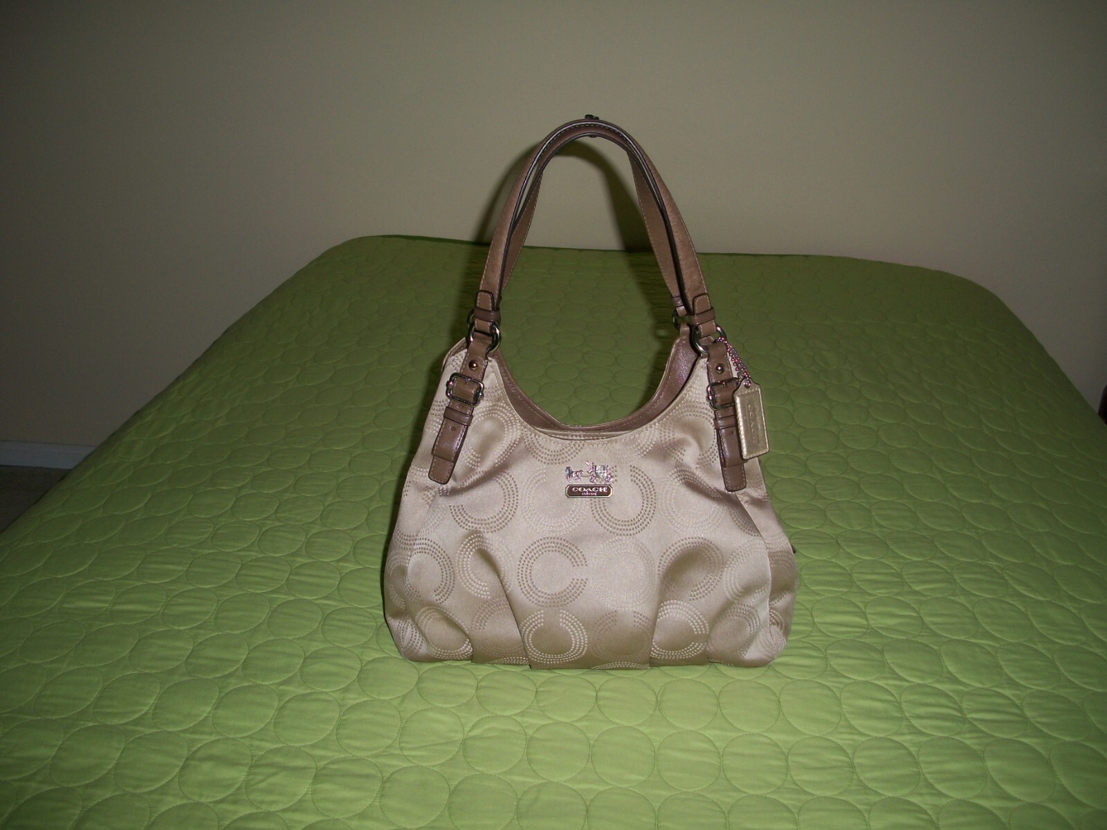 Coach Signature Beige Satin Shoulder Bag - Gem