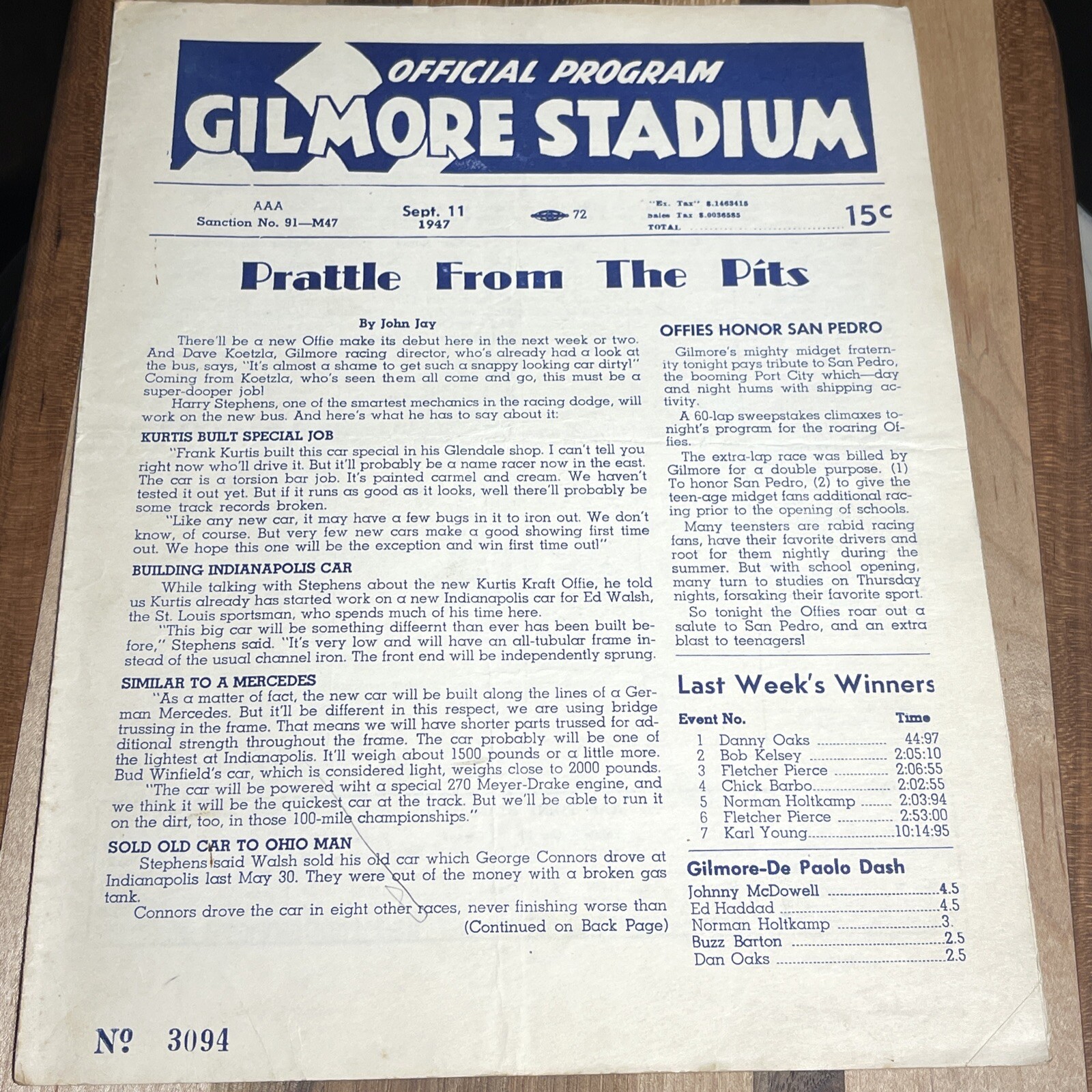 1947 Gilmore Stadium CA Midget Auto Race Program | eBay