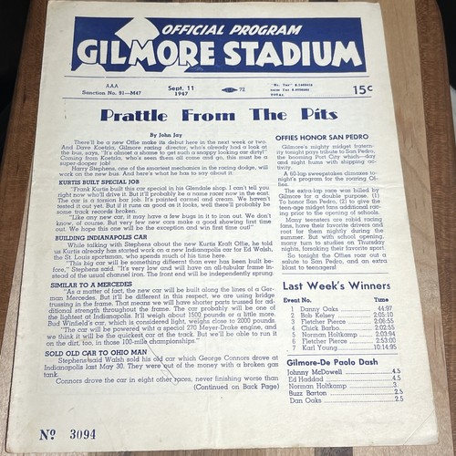 1947 Gilmore Stadium CA Midget Auto Race Program | eBay