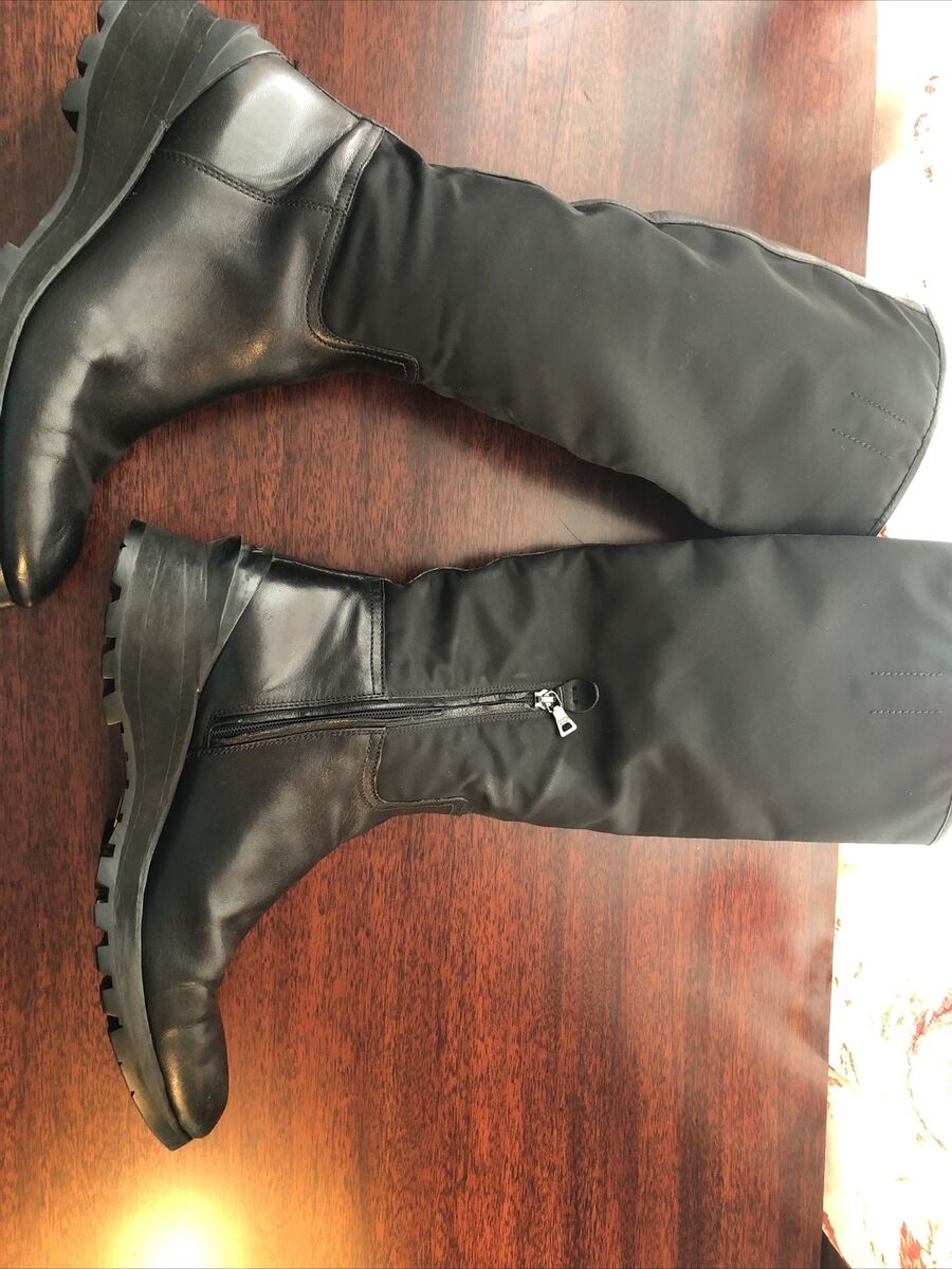 PRADA boots knee high 39 US 8.5/9 black leather nylon | eBay PRADA boots knee high 39 US 8.5/9 black leather nylon | eBay