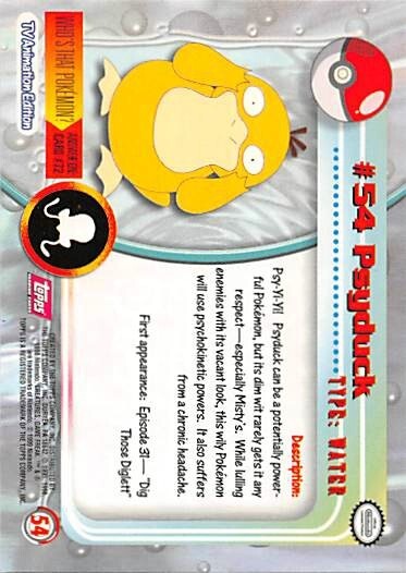 Psyduck #54 - RED Logo - NON-HOLO - SERIES 1 - TOPPS Pokémon CARD - NM ...