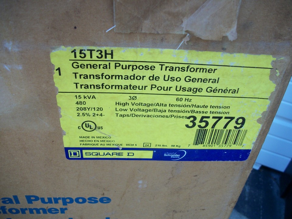 SQUARE D 15KVA 3PH TRANSFORMER 15T3H HV 480 LV 208Y/120 NEW | eBay