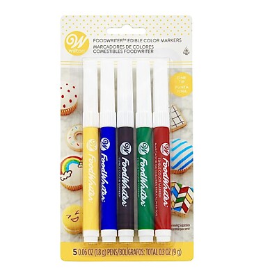 Wilton Food Writer 5 EDIBLE COLOR MARKERS / PENS Fine Tip DECORATION ...