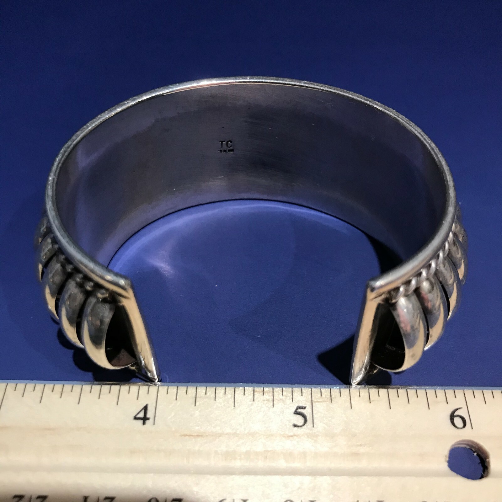 Sterling Silver Cuff signed T.C. Navajo Tommie Charlie 57 gr. Fits 6-6. ...