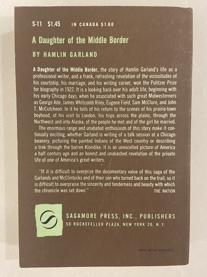 A Daughter Of The Middle Border Hamlin Garland 1957 American Century ...