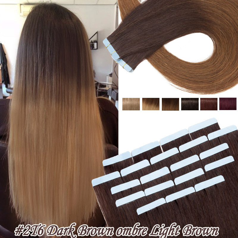 GREY Super Russian Tape In Real Remy Human Hair Extensions Wavy Skin ...