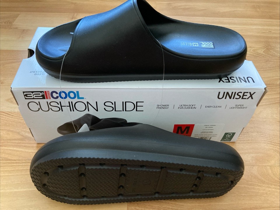 32 DEGREES COOL Cushion Slides BLK size W 7.5-,8.5 , M 5.5-6.5 Unisex ...