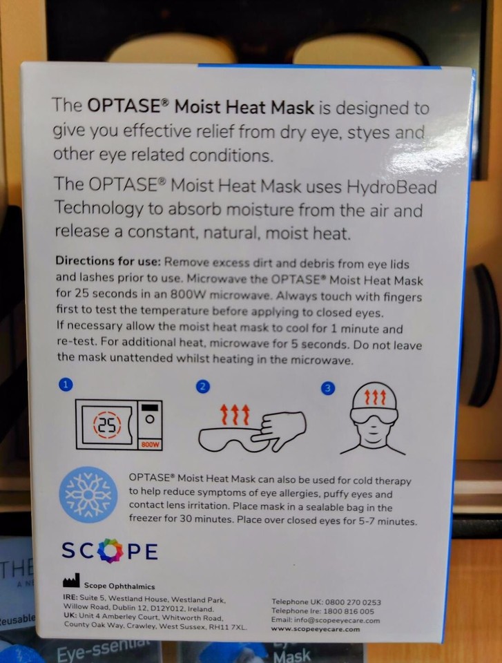 1x Optase Moist HEAT Mask For Blepharitis MGD Dry eye RECOMMENDED BY ...