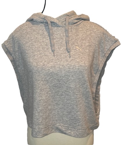 Puma Hoodie Cropped GRAY Sweatshirt Sleeveless Pullover Training Logo ...