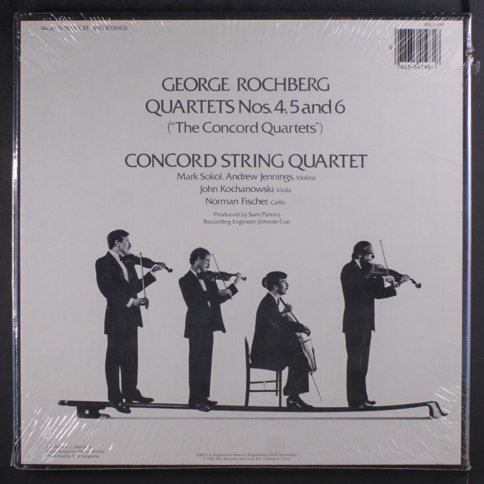 CONCORD STRING QUARTET: george rochberg quartets nos. 4, 5 and 6 RCA 12 ...