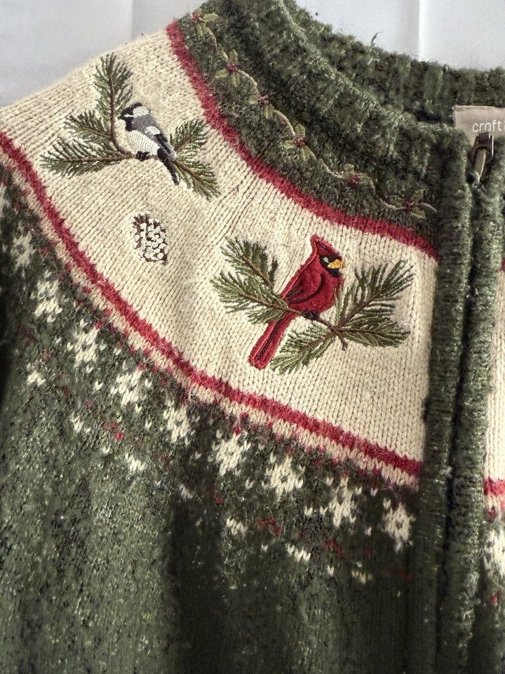 Croft Barrow Silk Wool Fair Isle Sweater Embroidered Birds Size Large ...