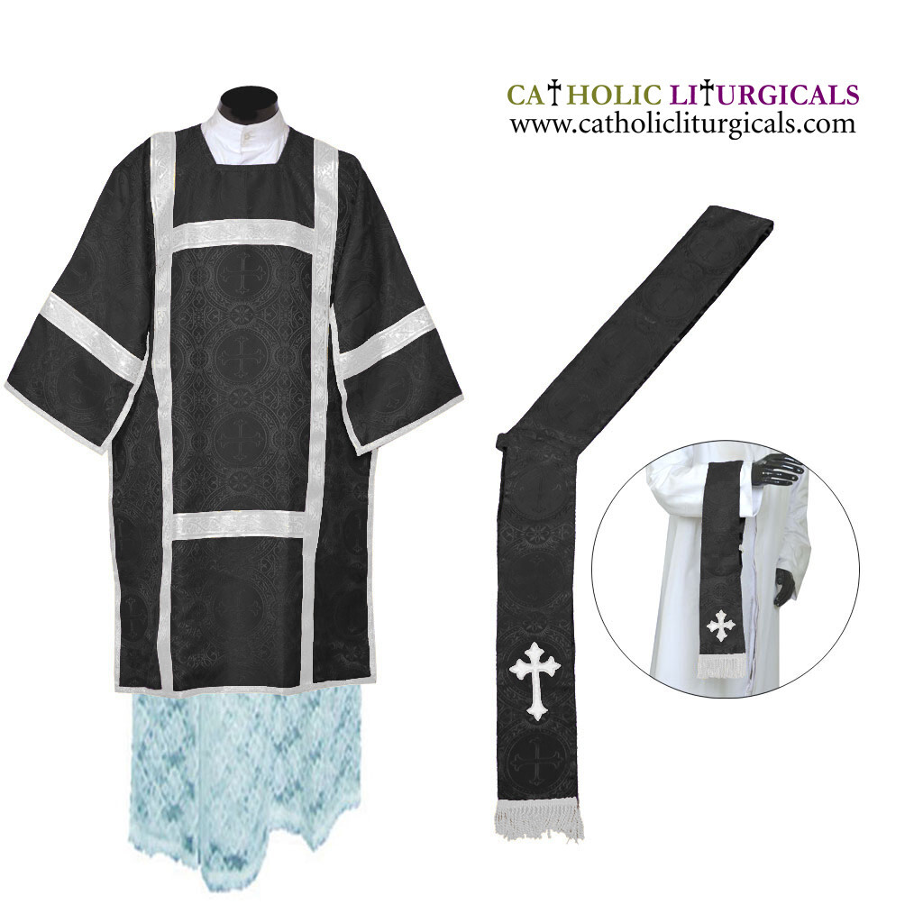 Catholic Deacon Dalmatic Black Silver American Dalmatic Vestment With