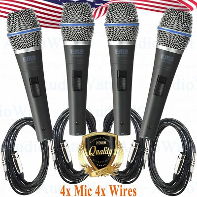 4X Professional Wired Dynamic Vocal Studio Microphone HandHeld Mic with ...
