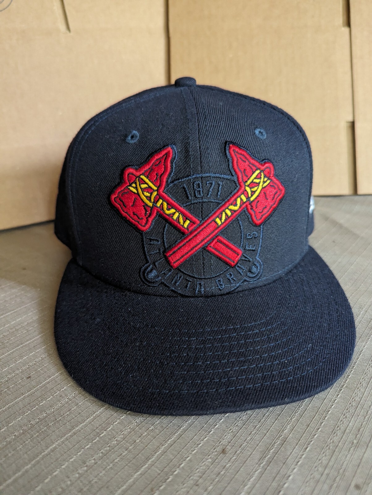 Atlanta Braves Tomahawk Logo New Era 59FIFTY Hat 7 5… - Gem