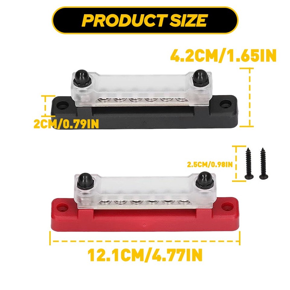 12V 2x 12 Block Terminal Bus Bar & Cover Distribution Bus Bar Auto Boat ...