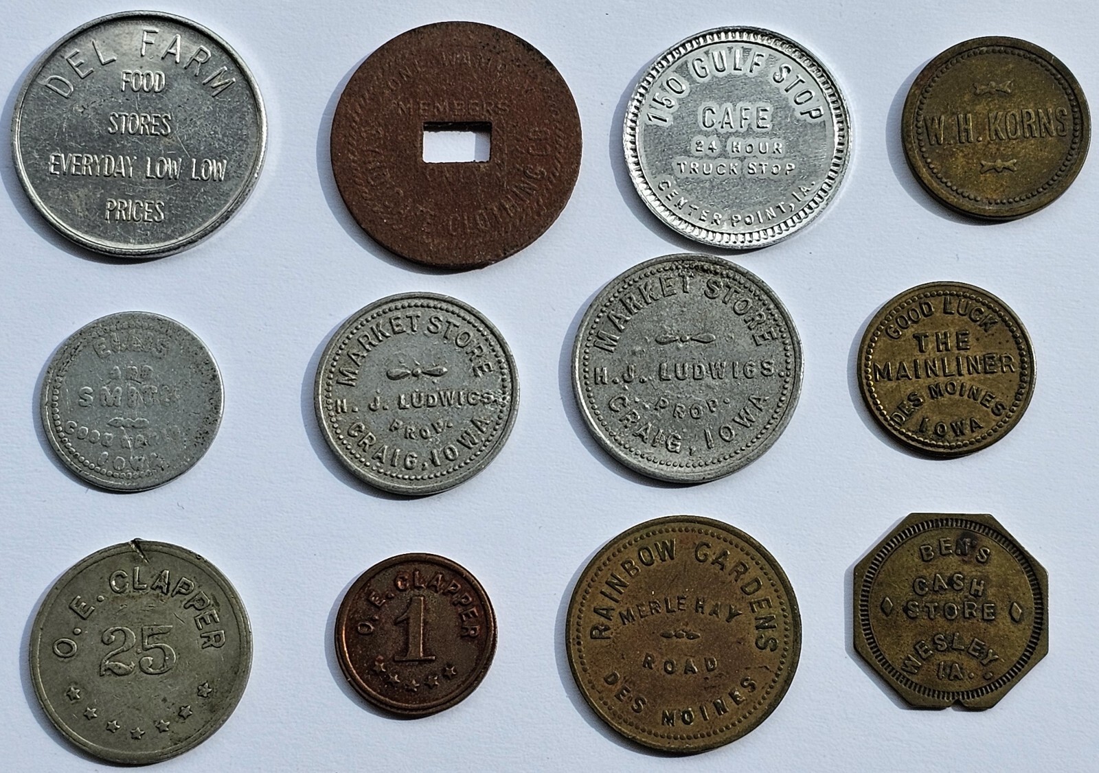 Iowa Trade Token Lot - Des Moines, Coon Rapids, Cherokee, Waterloo ...
